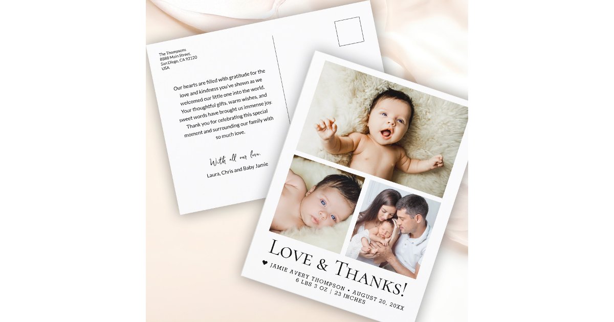 Baby Photo Birth announcement Love and Thanks Postcard | Zazzle