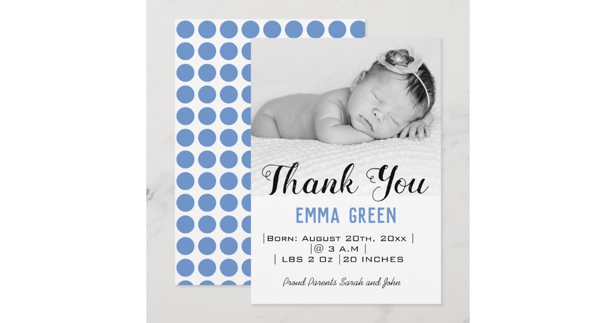 Baby Photo Blue Thank You Birth Announcement | Zazzle