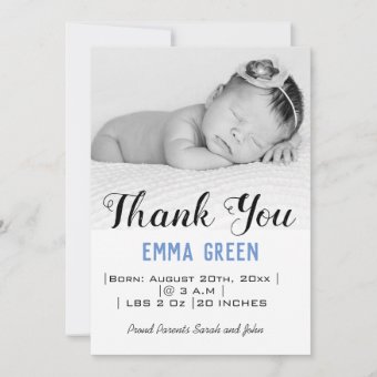 Baby Photo Blue Thank You Birth Announcement | Zazzle