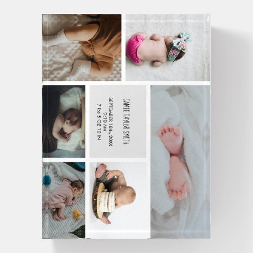 Baby Photo Collage Keepsake Name Birth Date Paperweight | Zazzle