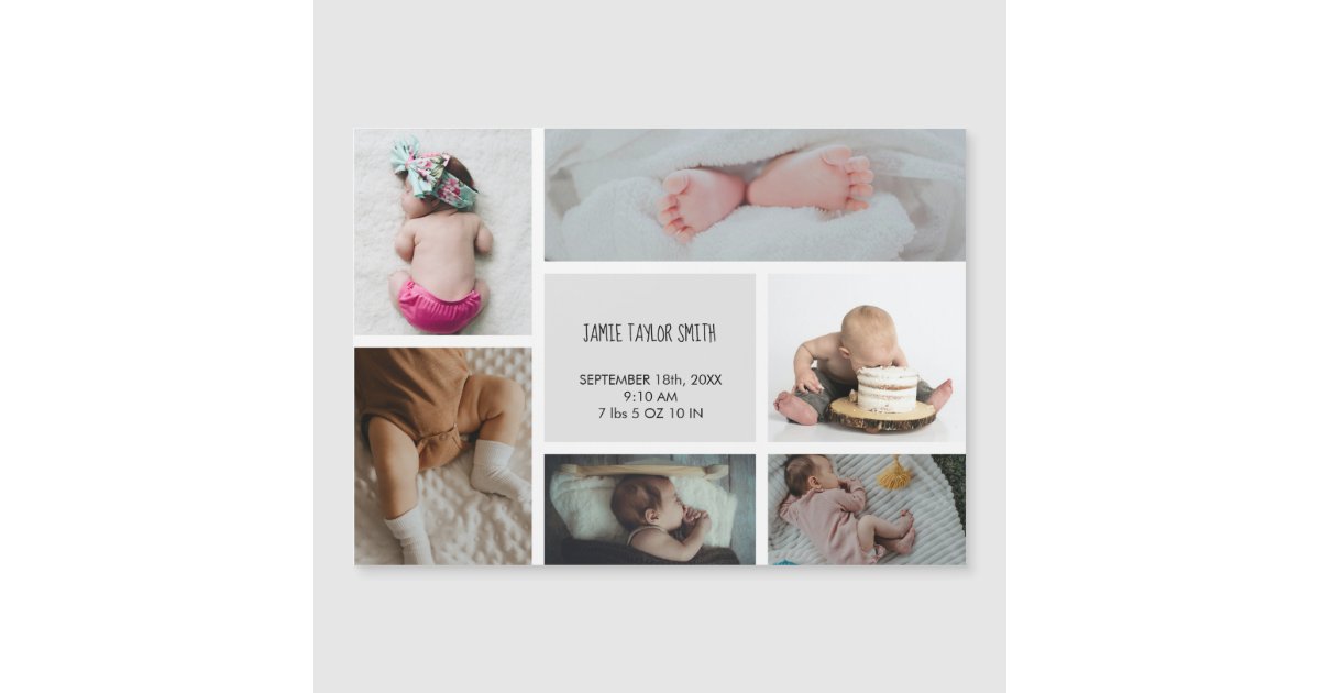 Baby Photo Collage Name Birth Date Announcement | Zazzle