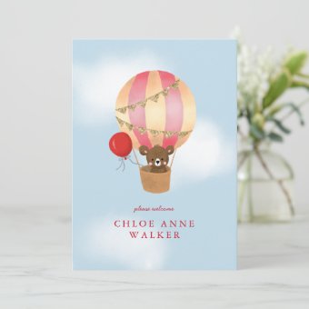 Baby Photo Cute Red Hot Air Balloon Birth Announcement | Zazzle