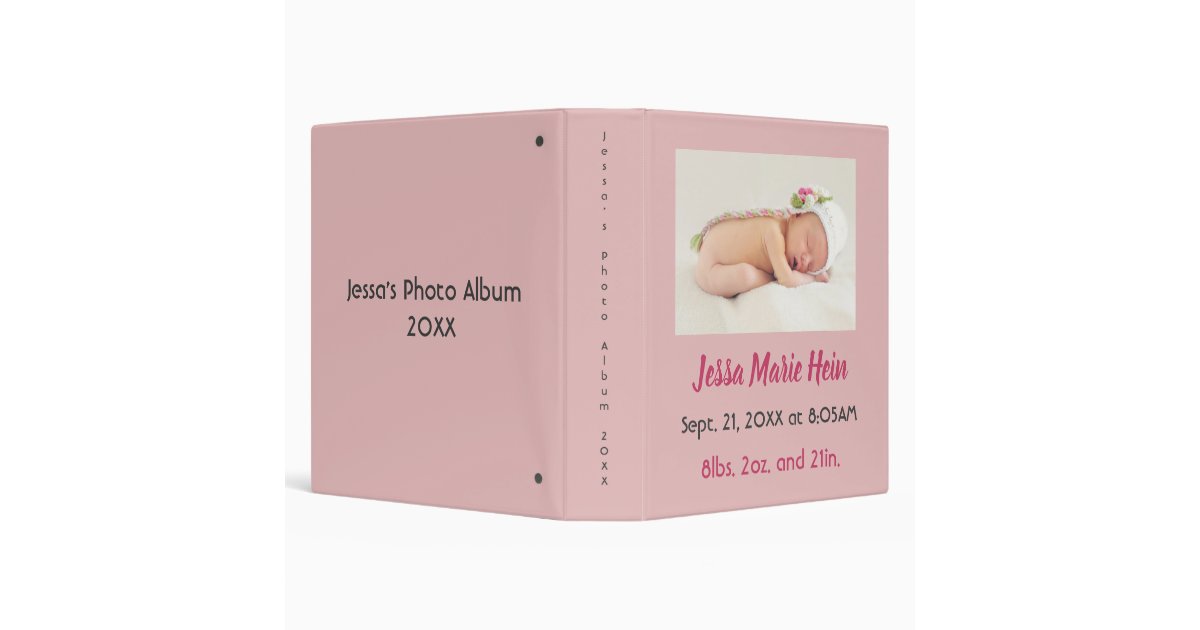 Baby Photo Girl Name Birth Stats Photo Album 3 Ring Binder | Zazzle