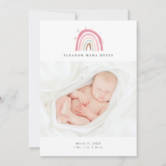 Baby Photo Modern Pastel Rainbow Birth Announcement | Zazzle.com