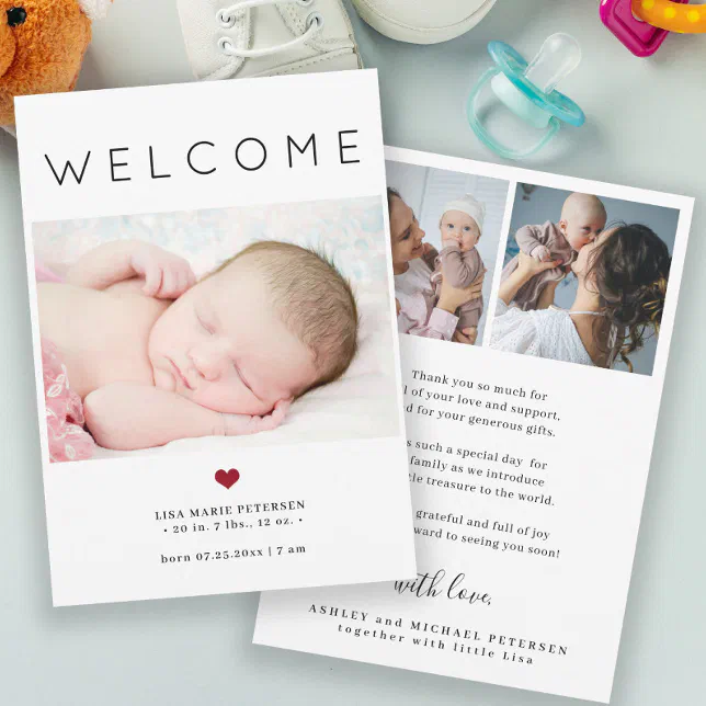 Baby photo simple welcome typography birth announcement | Zazzle