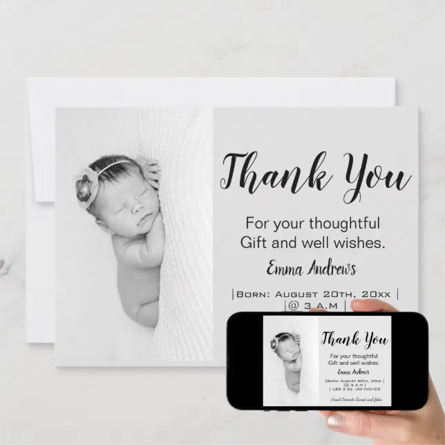 Baby Photo Thank You Birth Announcement | Zazzle