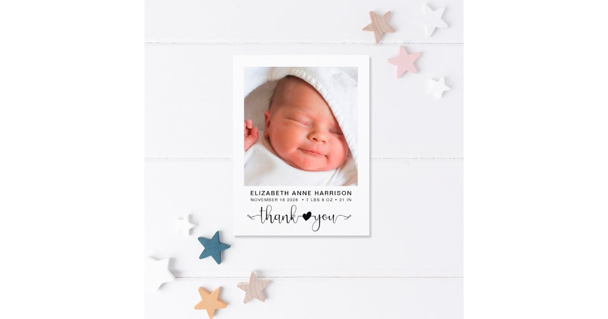 Baby Photo Thank You Birth Announcement Postcard | Zazzle