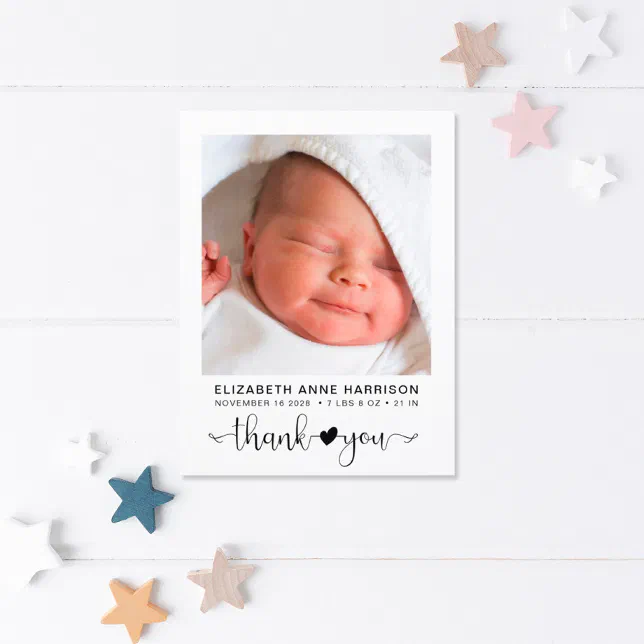 Baby Photo Thank You Birth Announcement Postcard | Zazzle