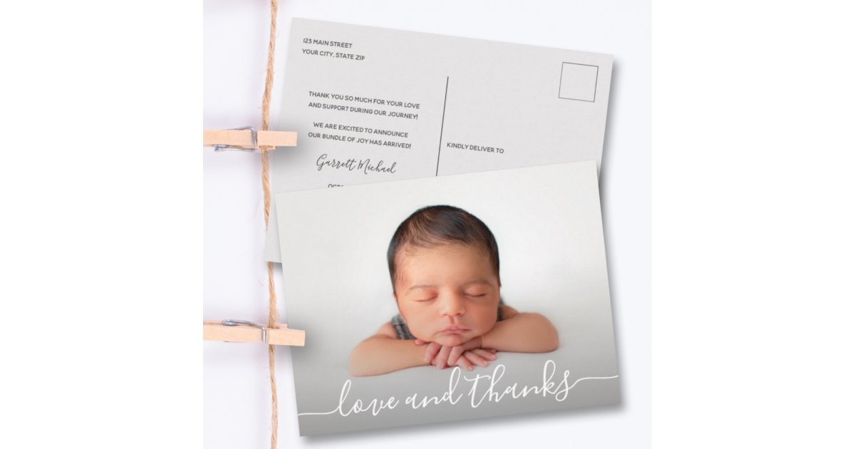 Baby Photo Thank You Birth Announcement Postcard | Zazzle