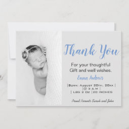 Baby Photo Thank You Blue Birth Announcement | Zazzle