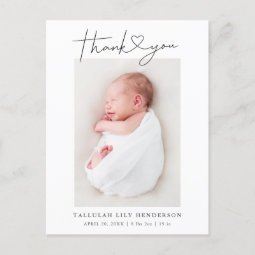 Baby Photo Thank You Heart Modern Birth Announcement Postcard | Zazzle