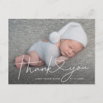 Baby Photo Thank You Script Heart Birth Announcement Postcard | Zazzle