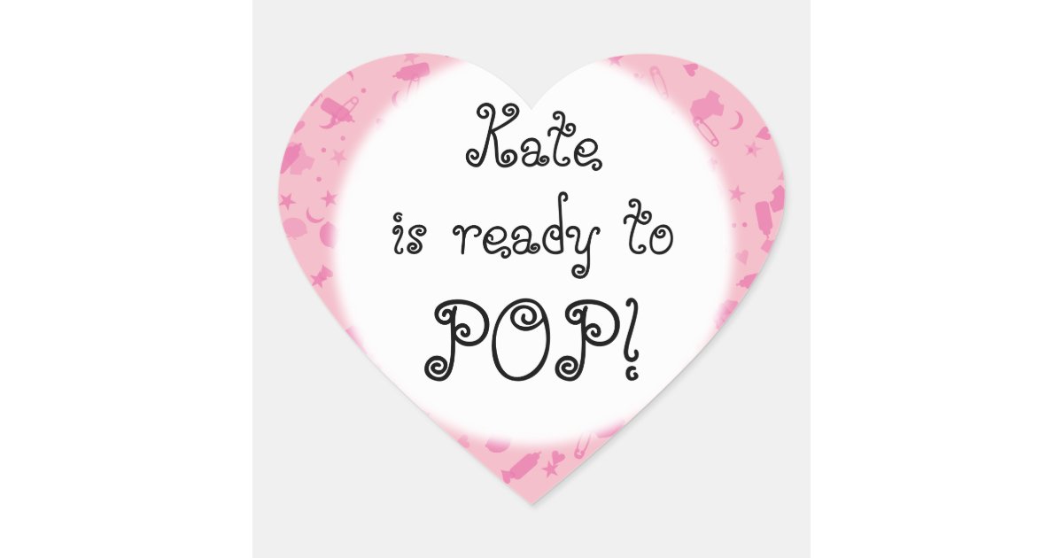 Baby Pink Confetti Ready to POP! Baby Shower Heart Sticker | Zazzle