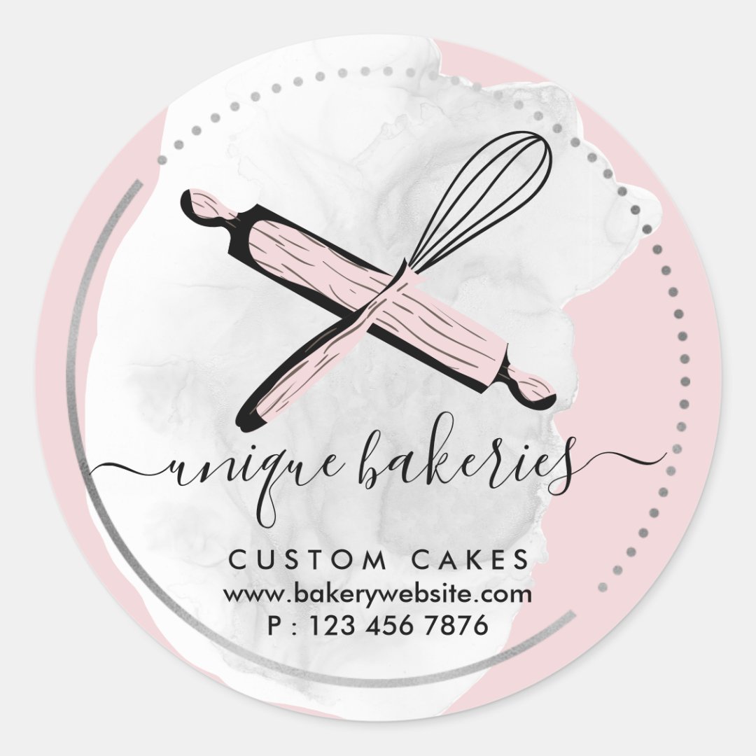 Baby Pink Cute Bakery Stylish Pastries Classic Round Sticker | Zazzle