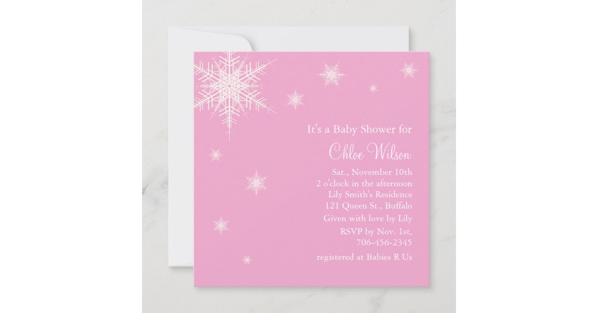 Baby Pink Snowflakes Shower Invitation | Zazzle