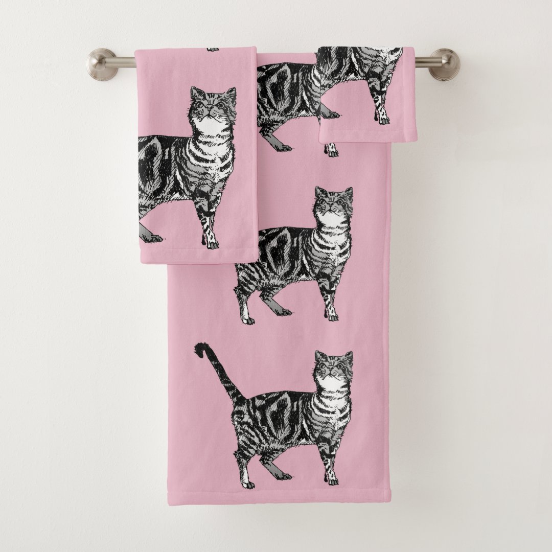 Baby Pink Tabby Cat Cats Girls Art Towel Set | Zazzle