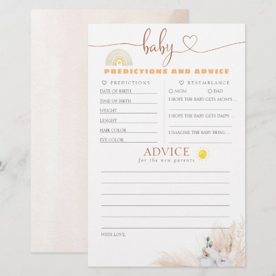 Baby Predictions and Advice Baby Shower Game | Zazzle.com