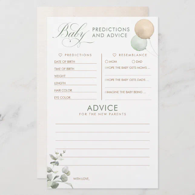 Baby Predictions and Advice Baby Shower Game | Zazzle