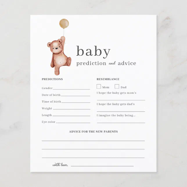 Baby Predictions and Advice Baby Shower Game | Zazzle