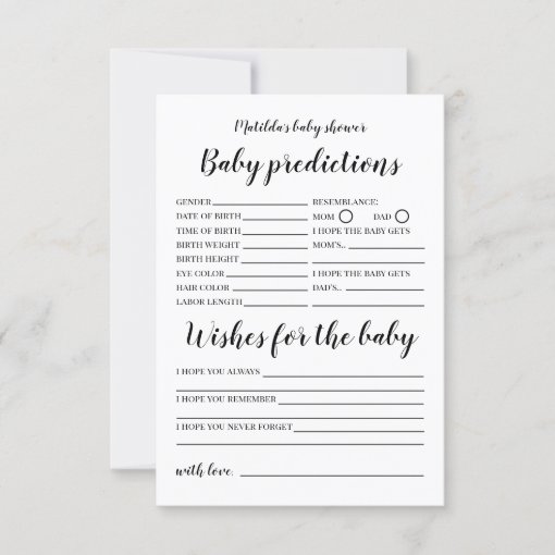 Baby Predictions and Wishes Baby Shower Game Card | Zazzle