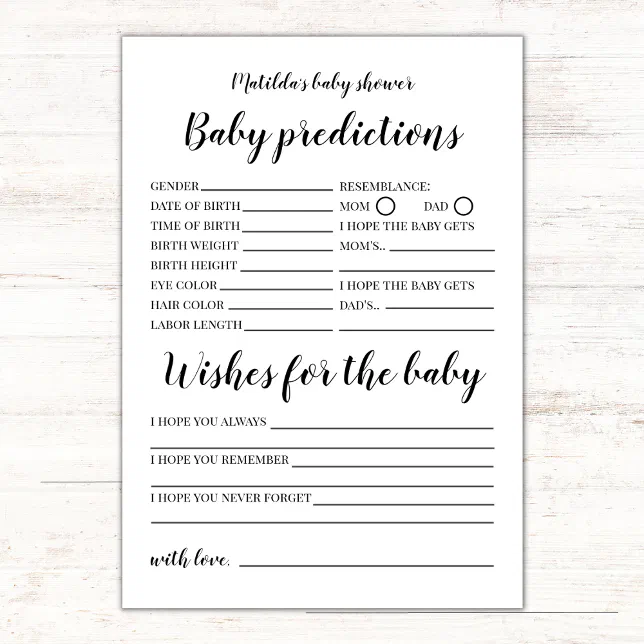 Baby Predictions and Wishes Baby Shower Game Card | Zazzle