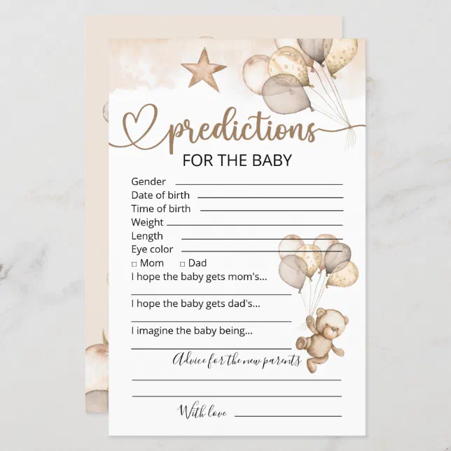 Baby Predictions | Baby Shower Game | Zazzle