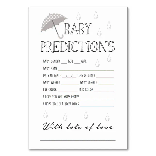 Baby Predictions Game for Baby Shower Table Number | Zazzle