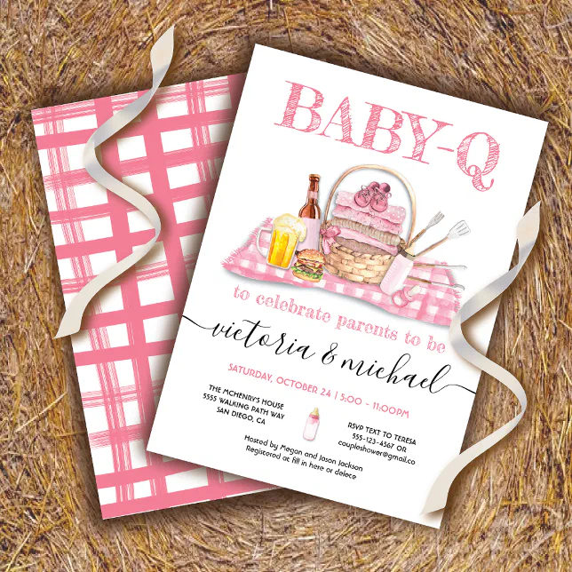 Baby Q Barbecue Shower Pink Picnic Invitation | Zazzle