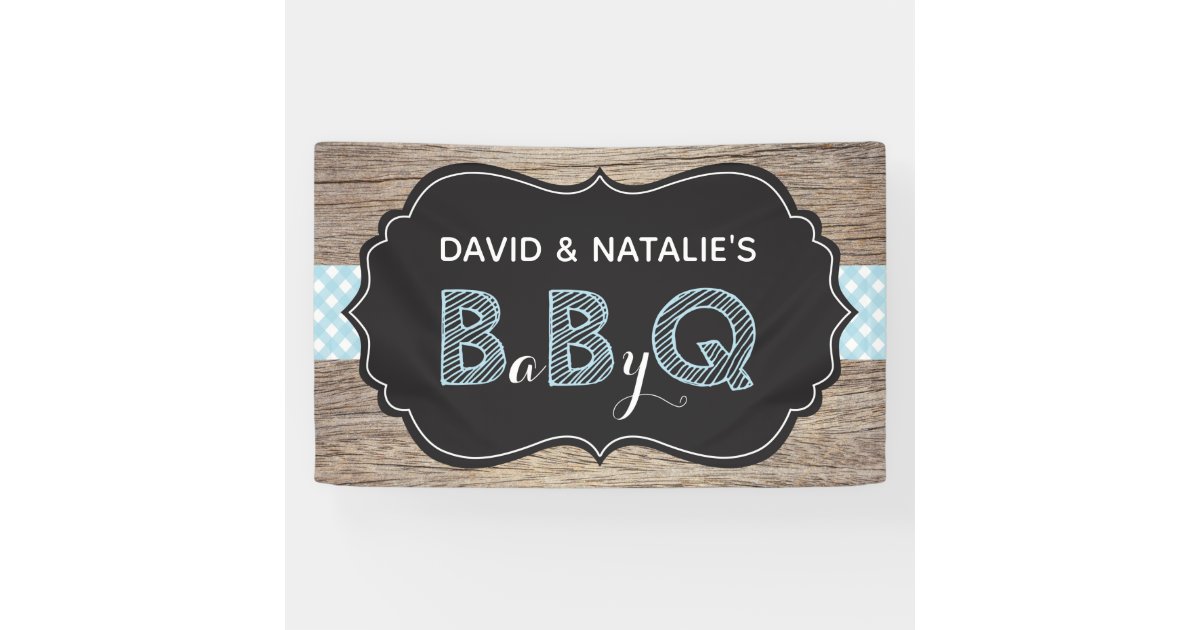 Baby Q BBQ Baby Shower Banner Blue | Zazzle