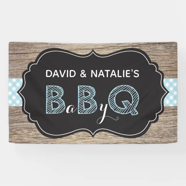 Baby Q BBQ Baby Shower Banner Blue | Zazzle