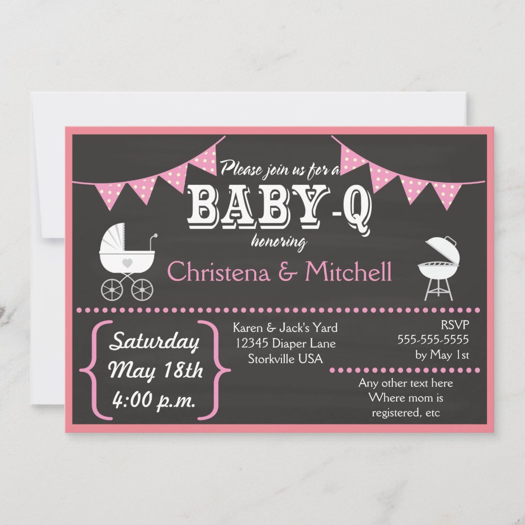 Baby-Q Chalkboard Baby Shower Invitations (Pink) | Zazzle