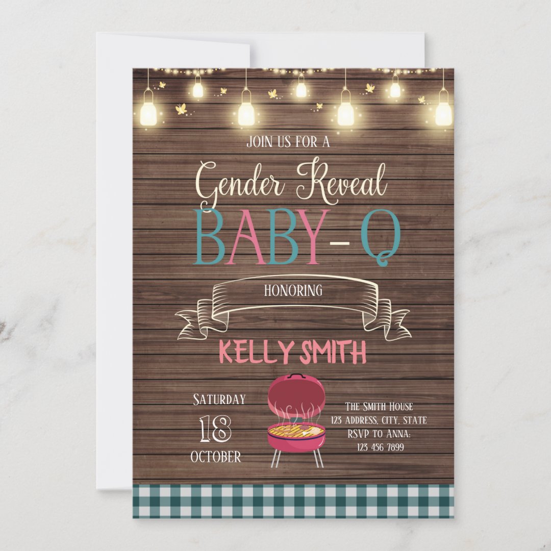 Baby Q gender reveal party invitation | Zazzle