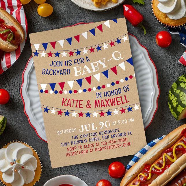 Baby-Q Red White Blue Baby Shower Invitation | Zazzle