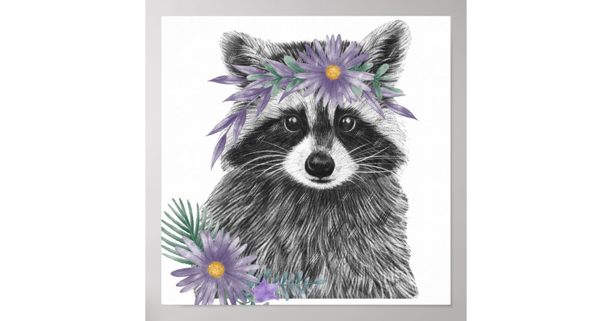 Baby Raccoon Floral Nursery Print | Raccoon Print | Zazzle
