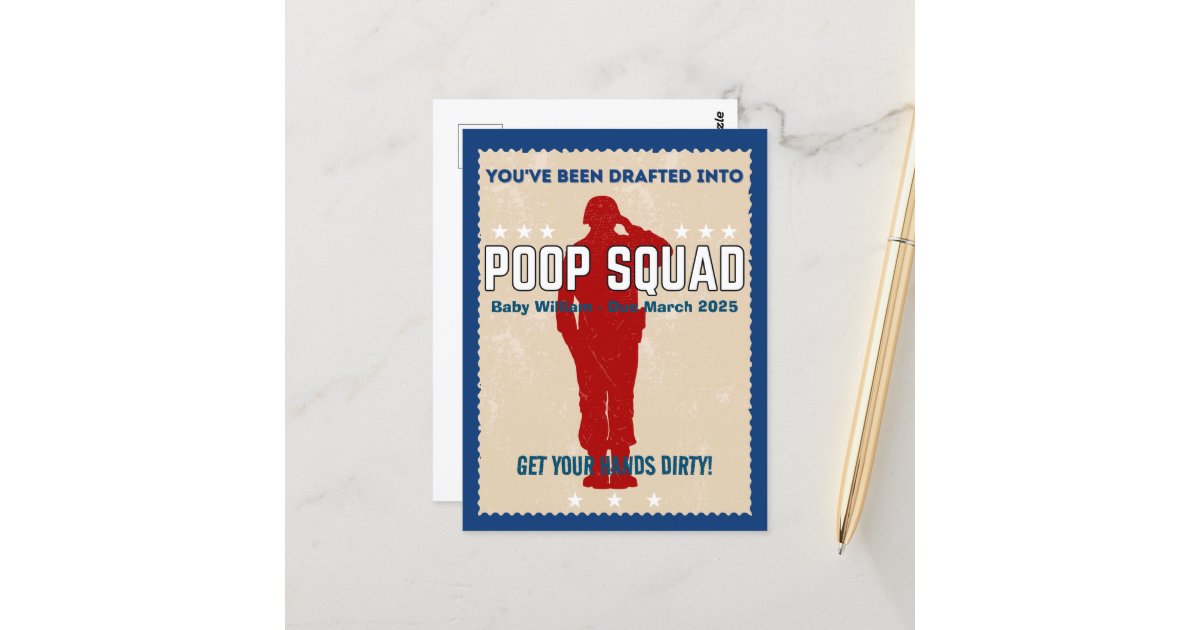 Baby Reveal - You've Been Drafted Into Poop Squad Postcard | Zazzle