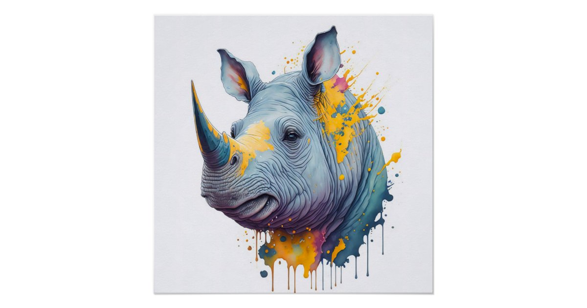 Baby Rhino Splash Art Print | Zazzle