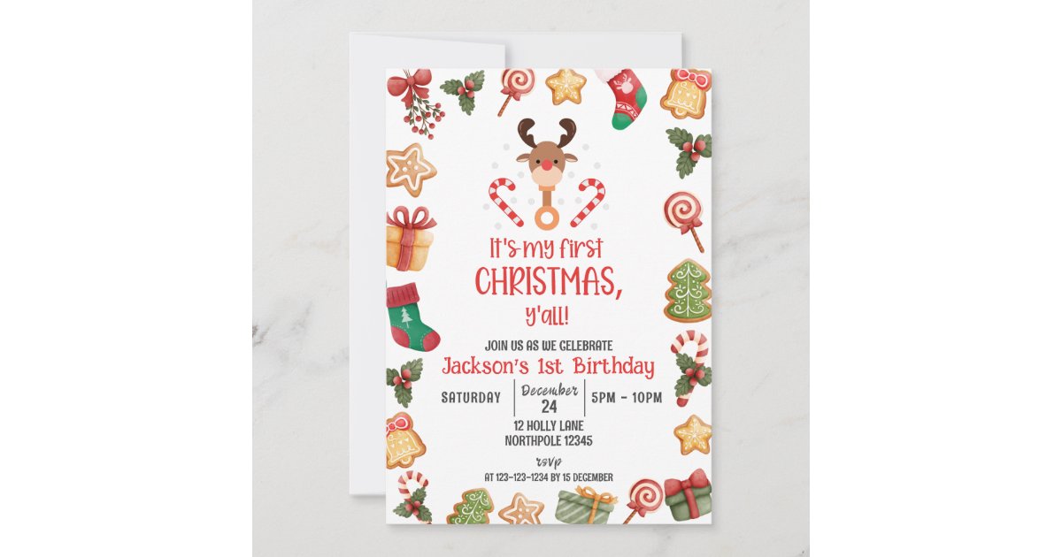 Baby Rudolph, First CHRISTMAS Birthday Party Invitation | Zazzle