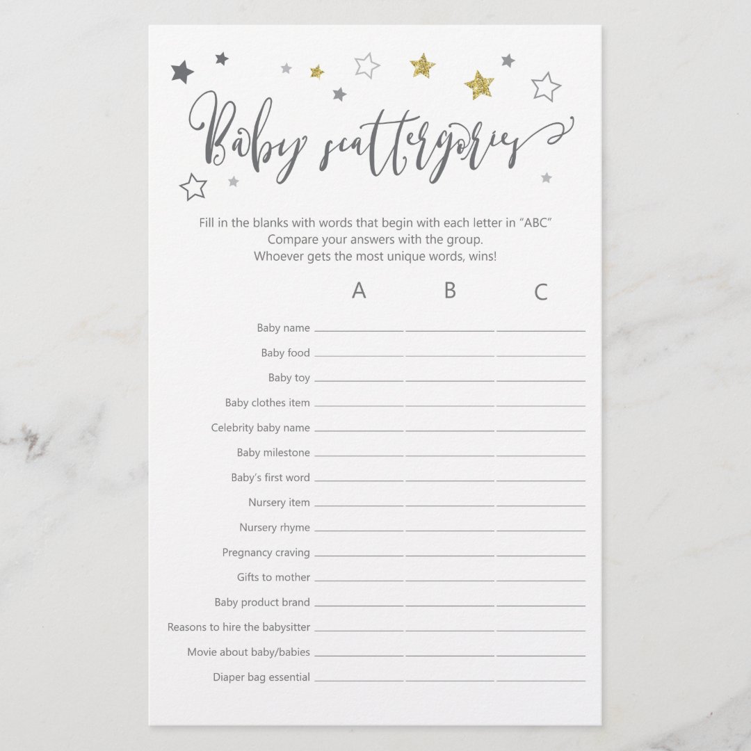 Baby Scattergories | ABC Baby Shower Game | Zazzle