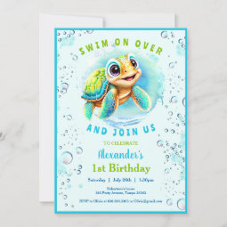 Baby Sea Turtle Boy Custom Age First Birthday Invitation | Zazzle