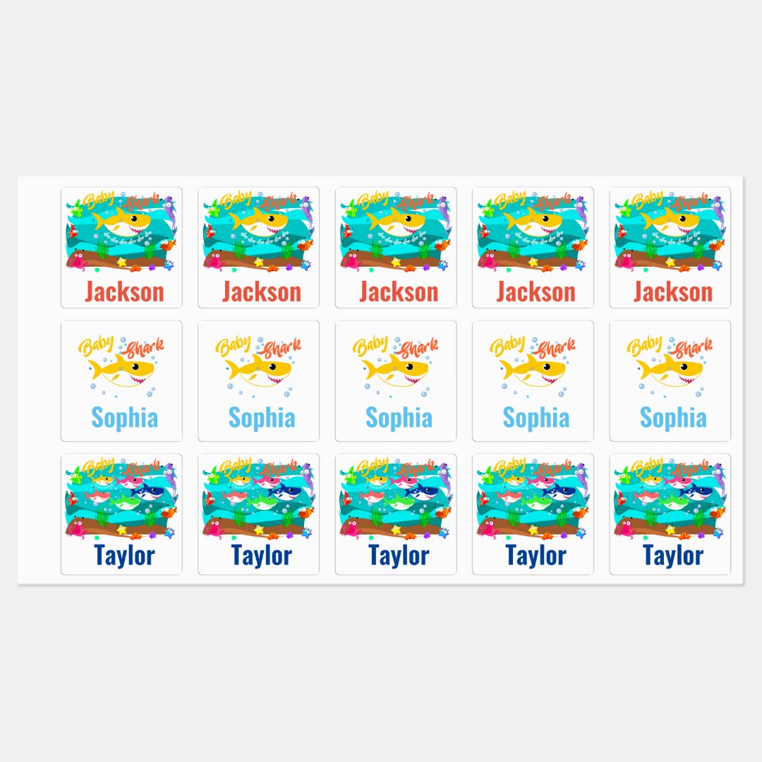 Baby Shark and Family Personalized Kids Labels | Zazzle