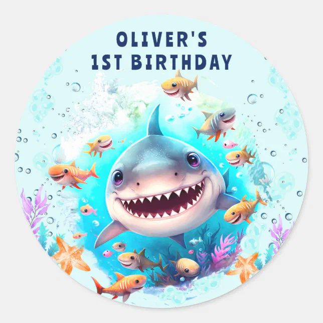 Baby Shark Boy 1st Birthday Stickers | Zazzle