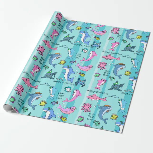 Baby Shark Family Doo Doo Happy Birthday Wrapping Paper | Zazzle