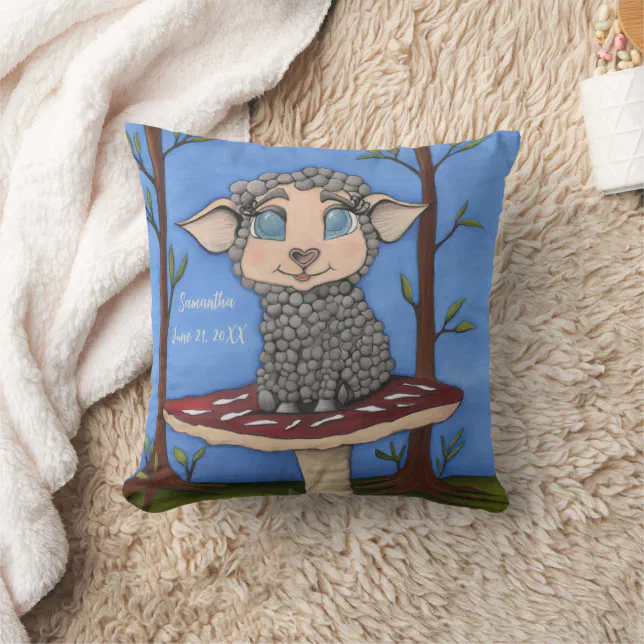 Baby Sheep on Toadstool Throw Pillow | Zazzle
