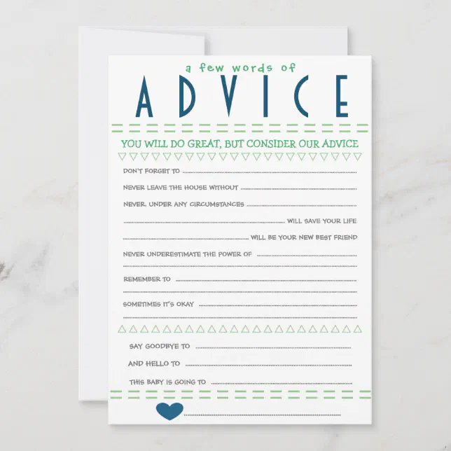 Baby Shower Advice Card | Zazzle