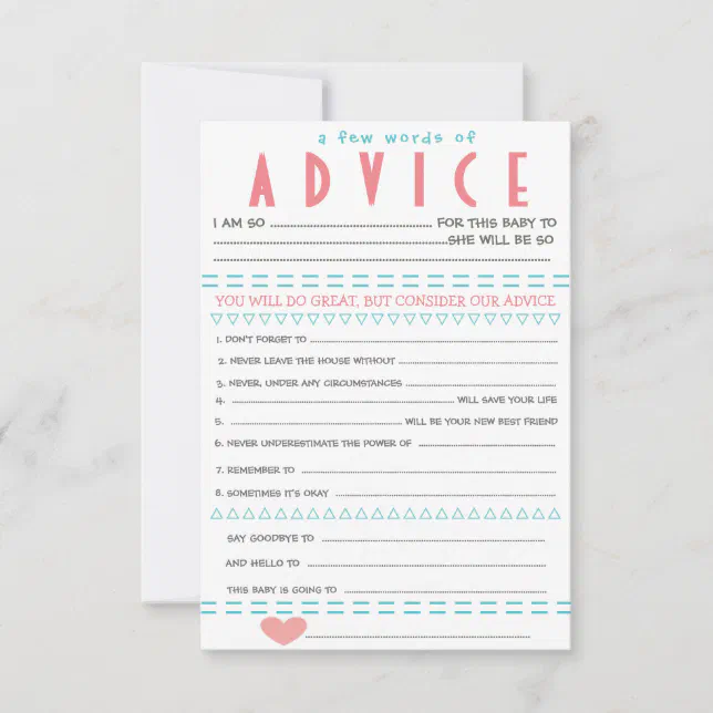 Baby Shower Advice Cards | Zazzle