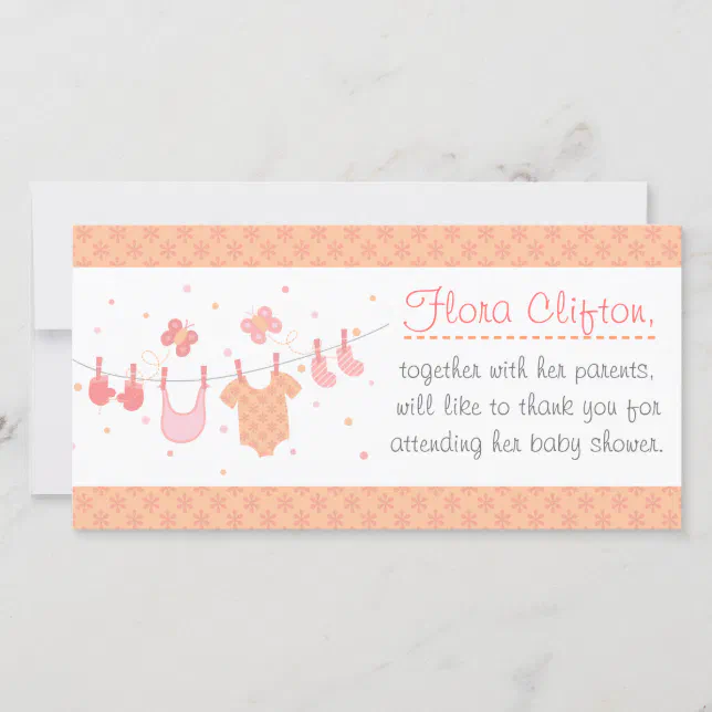 Baby shower: Baby clothes on clothesline Thank You Card | Zazzle