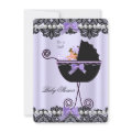Baby Shower Baby Girl Lavender Purple Black Lace Invitation | Zazzle
