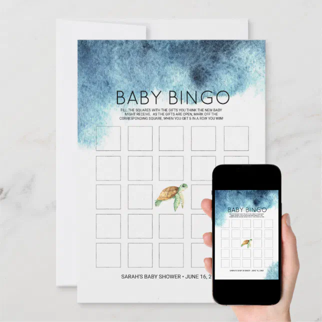 Baby Shower Bingo Card | Sea Turtle | Zazzle