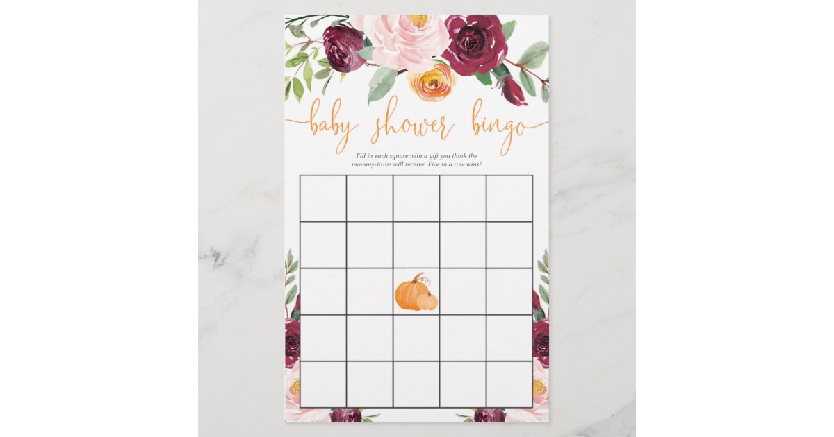Baby shower bingo fall baby shower pumpkin | Zazzle