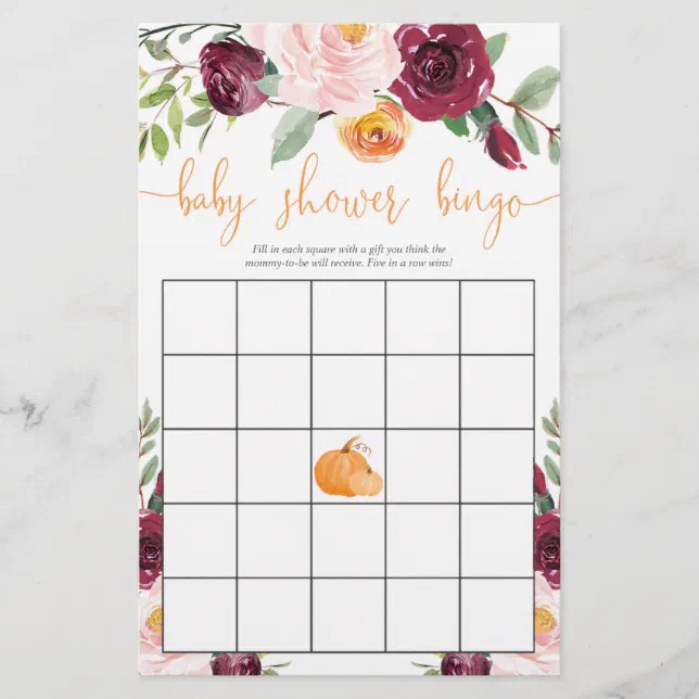 Baby shower bingo fall baby shower pumpkin | Zazzle